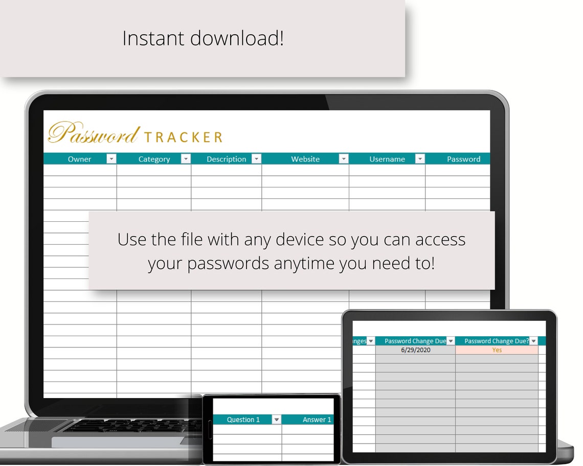 Password Tracker Excel Spreadsheet Organize your Accounts | Etsy