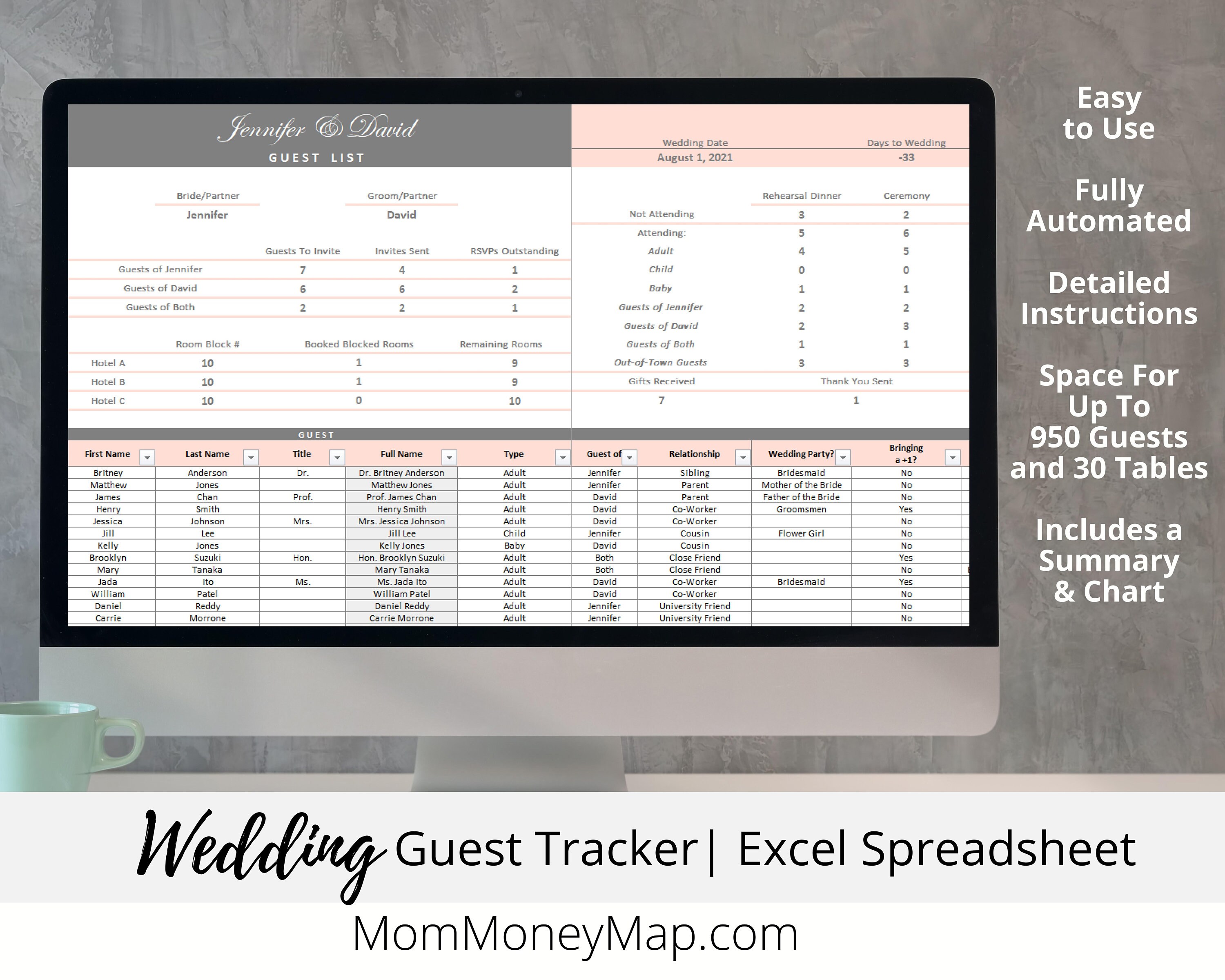 Wedding Guest List Tracker Template Excel Spreadsheet | Etsy Canada