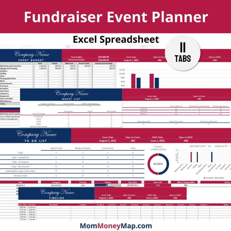 Fundraiser Event Planner Digital Excel Spreadsheet Template for ...