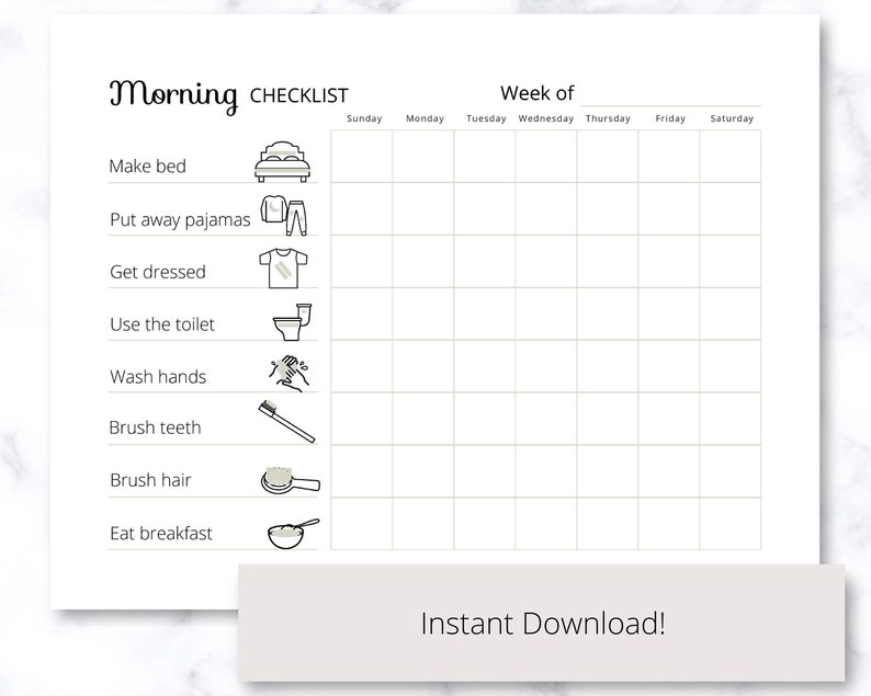 Kids Morning Routine, Kids Morning Checklist, Morning Routine Chart for ...