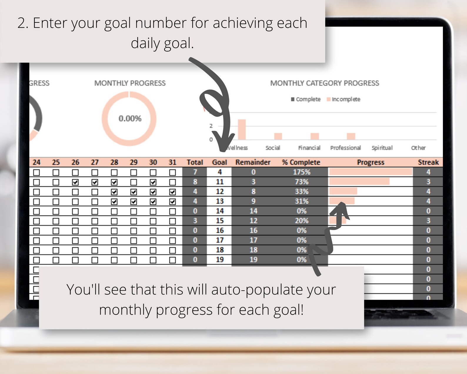 Goal Setting Planner Editable Template Digital Fillable Excel ...