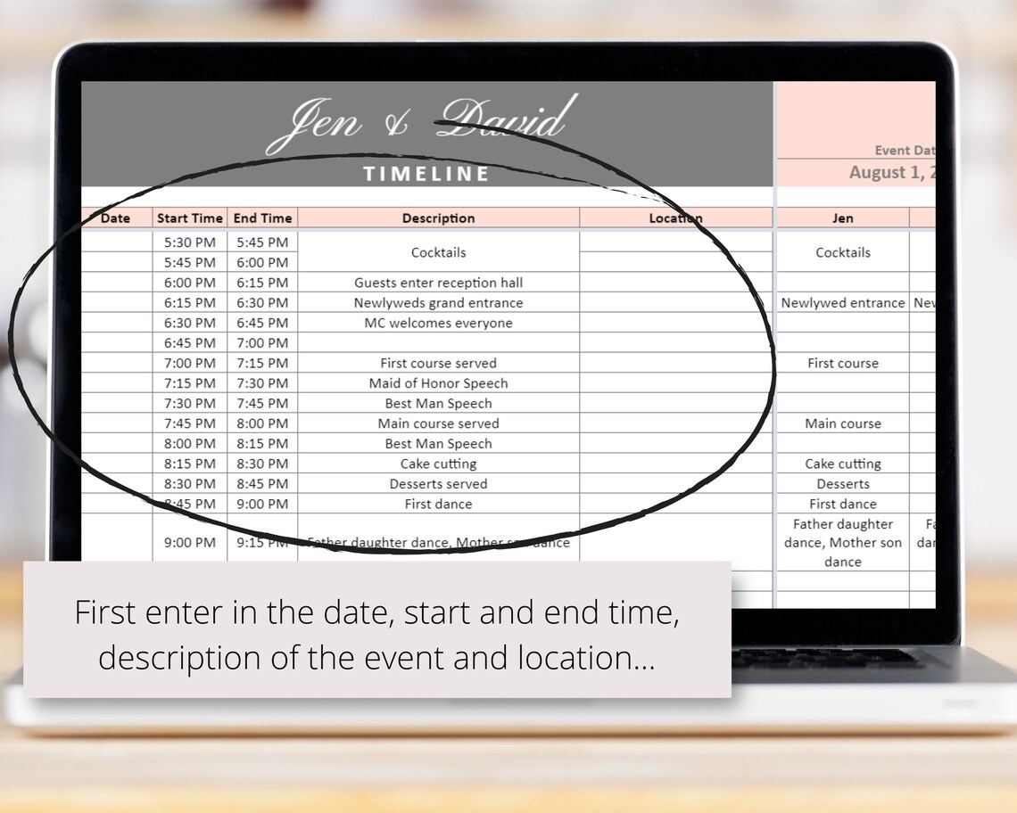Wedding Day Timeline Schedule Google Sheets Spreadsheet - Etsy