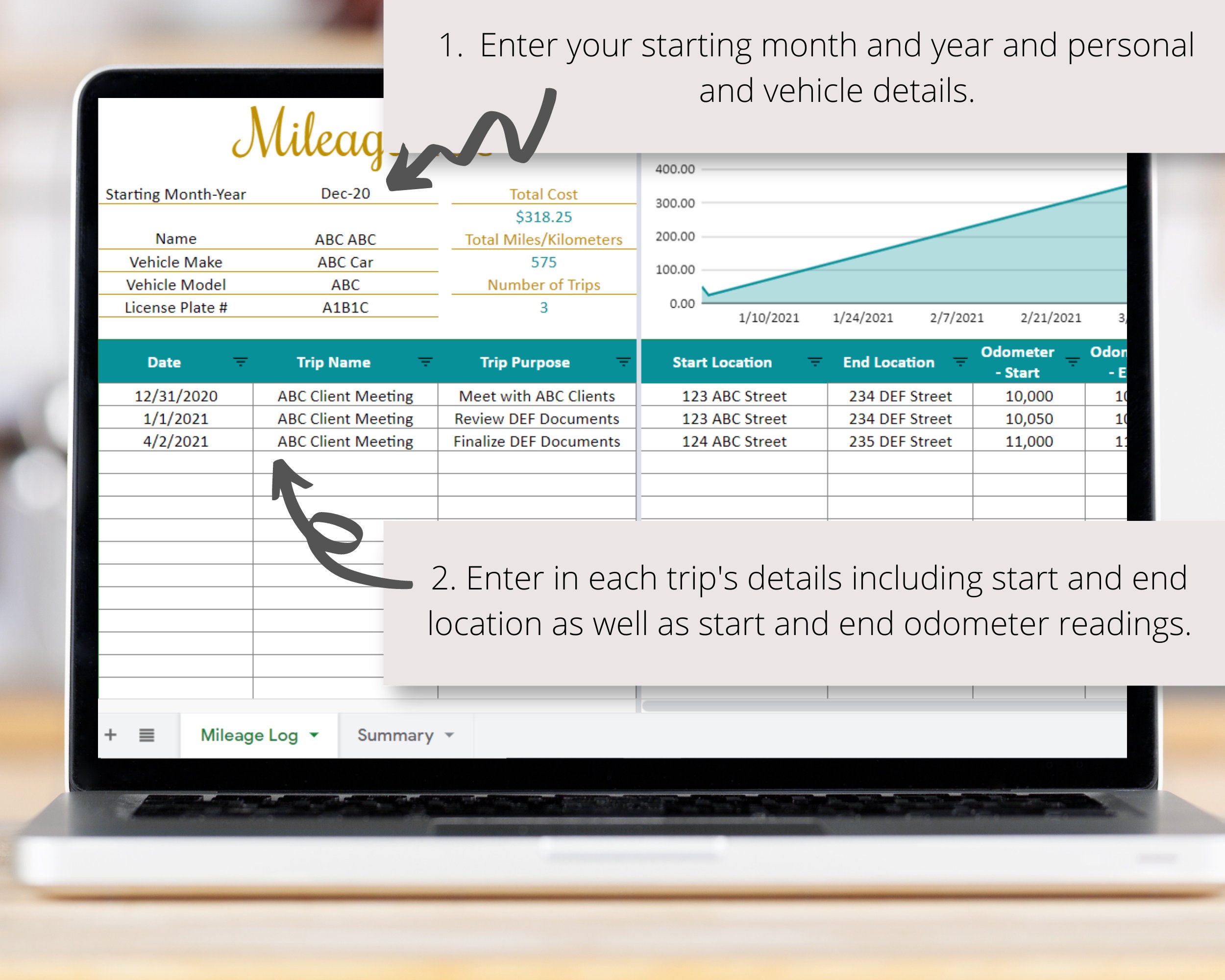 Car Mileage Tracker, Vehicle Mileage Log for Business and Work, Track ...