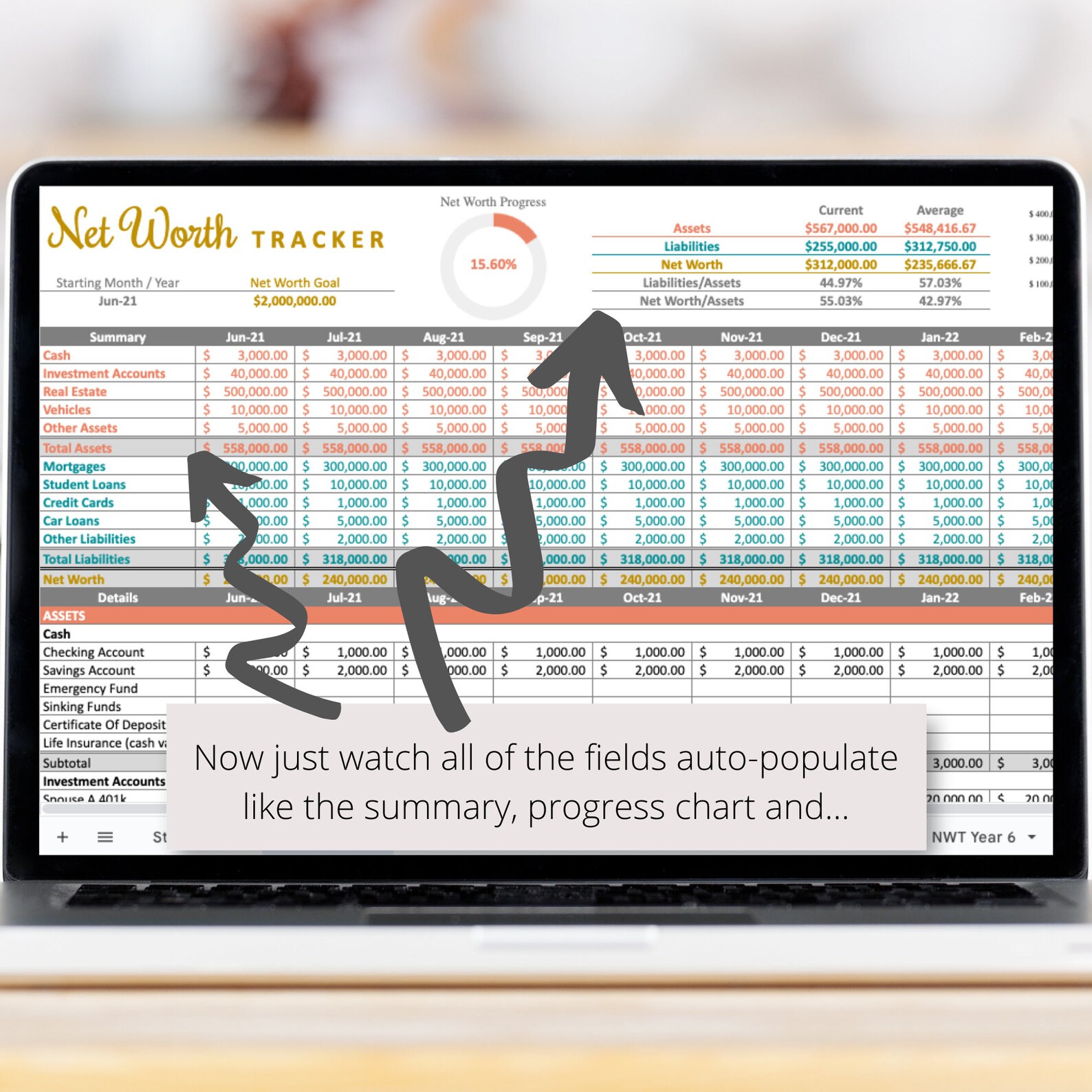 Net Worth Tracker Spreadsheet Template, Financial Net Worth Google ...