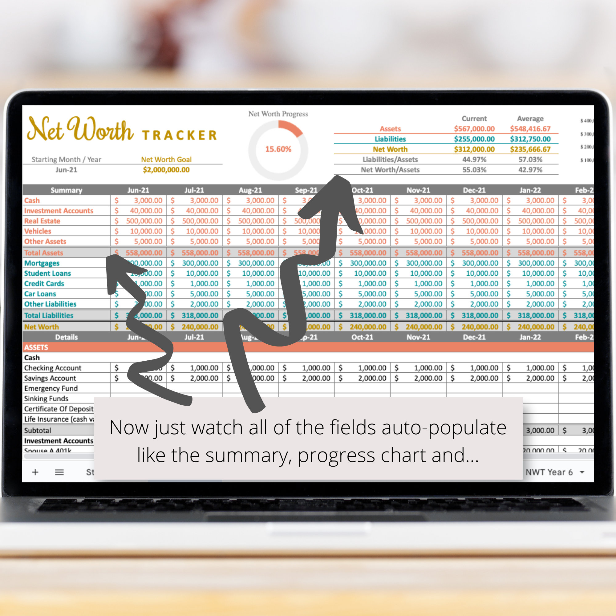 Net Worth Tracker Spreadsheet Template, Financial Net Worth Google ...