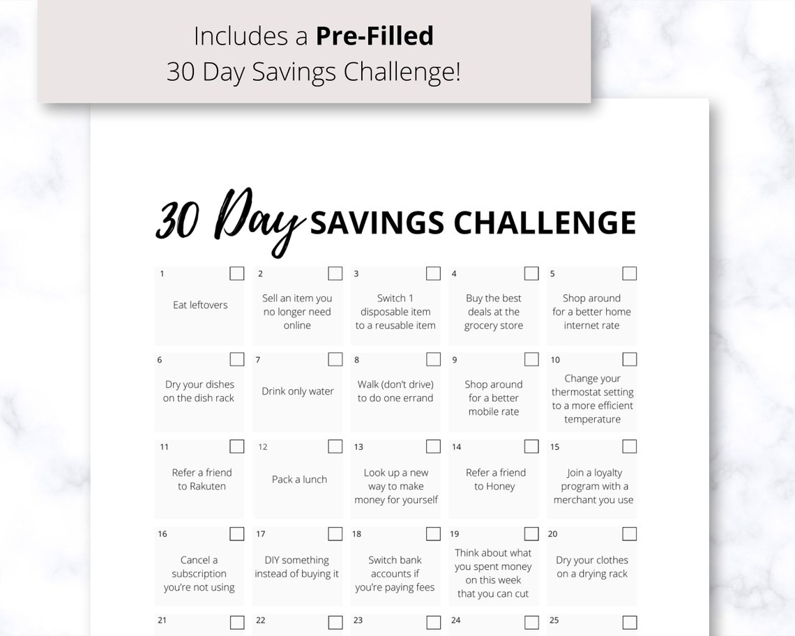 30 Day Savings Challenge Printable PDF, 30 Day Money Challenge, Money ...