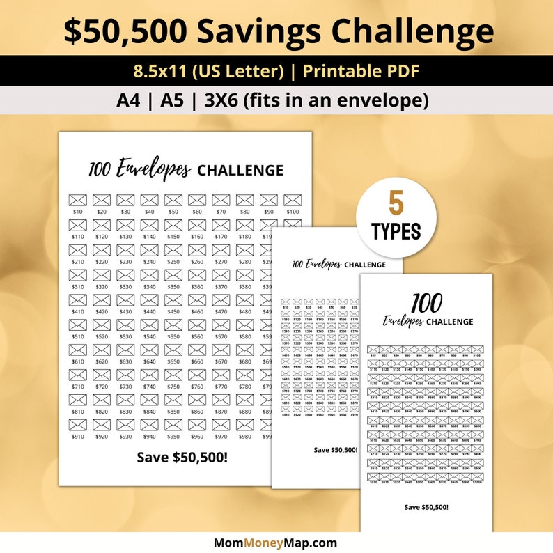 50k Savings Challenge Printable PDF, Save 50000 in 100 Days, 100 ...