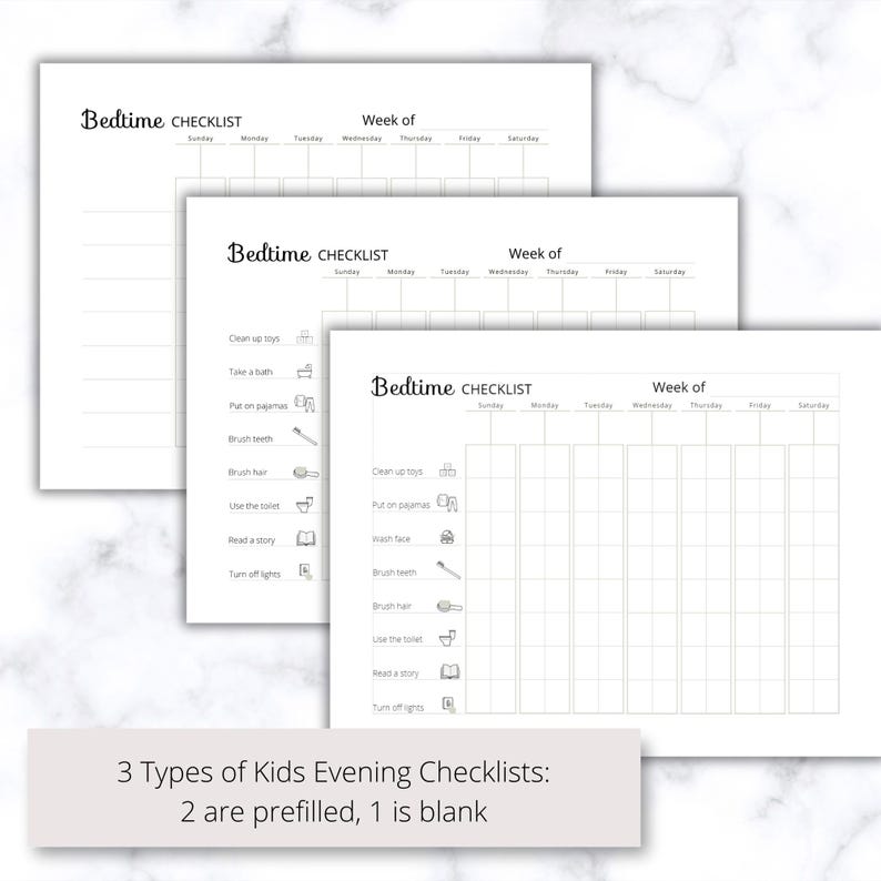 Kids Bedtime Routine Chart Checklist Printable for 2 Kids, Evening ...