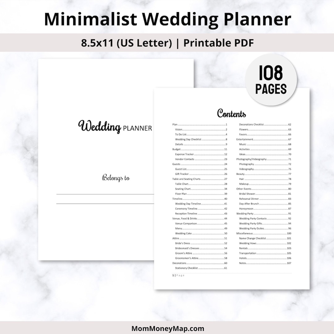 Wedding Planner Printable PDF, Minimalist Wedding Activity Book Journal ...