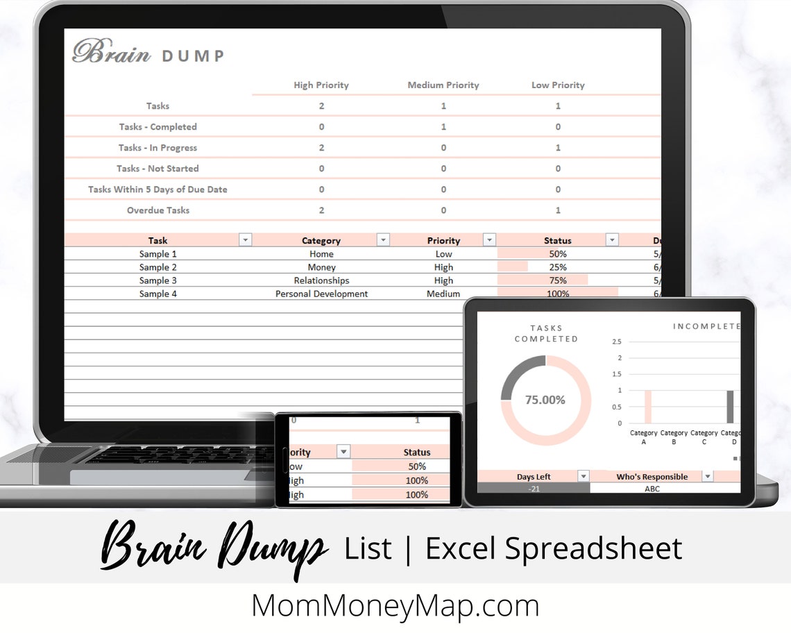 Brain Dump Excel Spreadsheet Template Track and Organize | Etsy