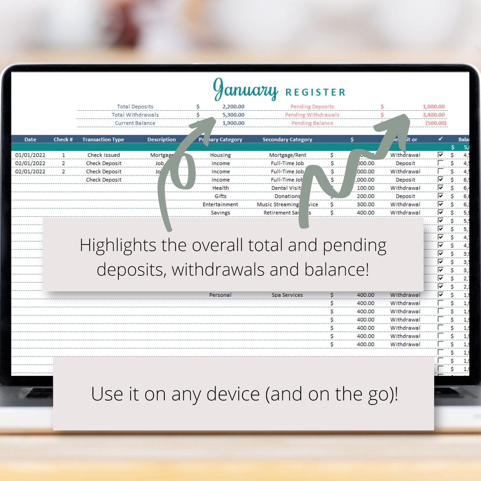 2 Checkbook Registers With Monthly and Annual Summaries Excel ...