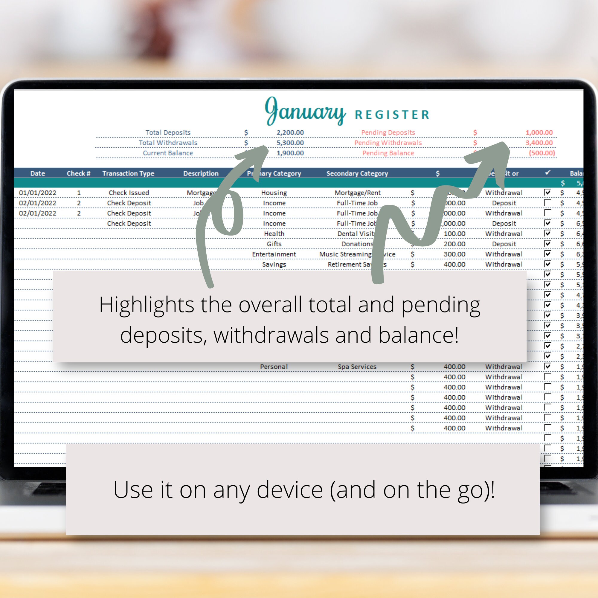 2 Checkbook Registers With Monthly and Annual Summaries Excel ...