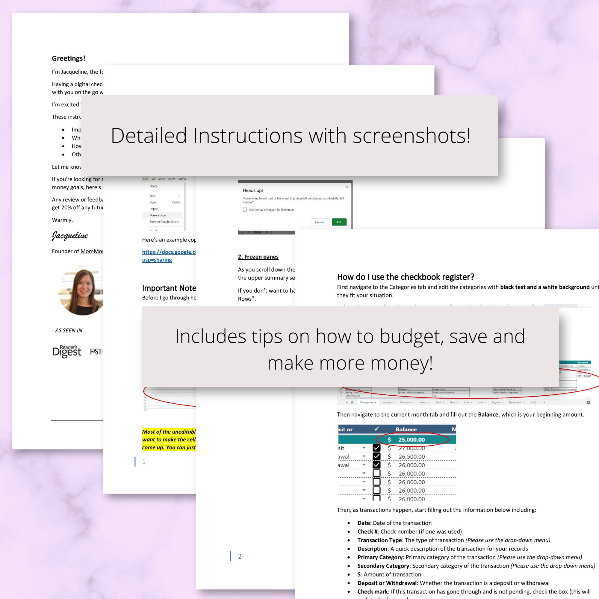 Checkbook Register and Monthly Budget Bundle Excel Spreadsheet With ...