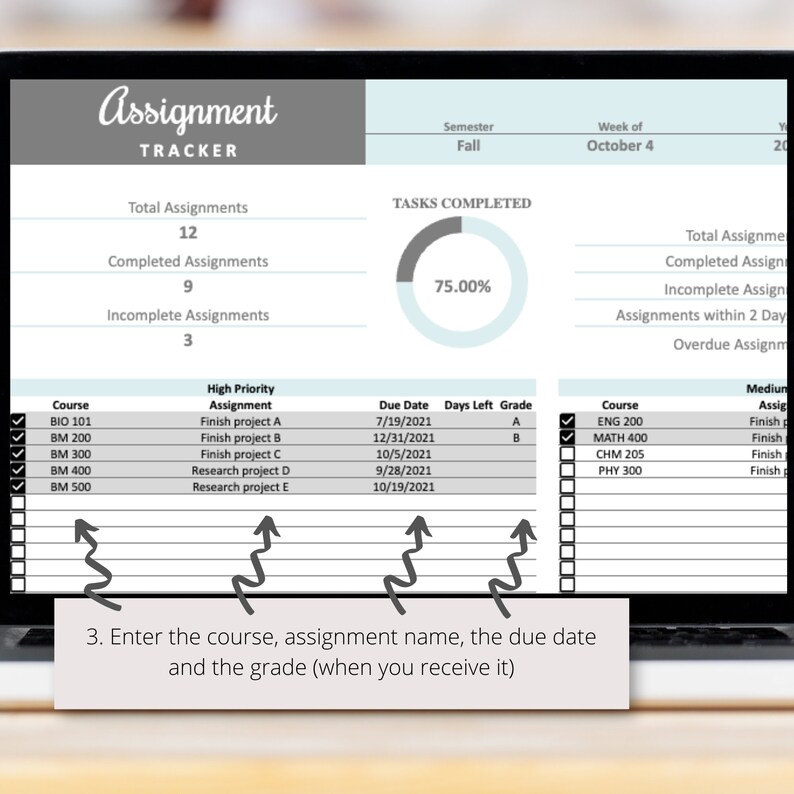 Homework Tracker Google Sheets Spreadsheet Template, Assignment Log ...
