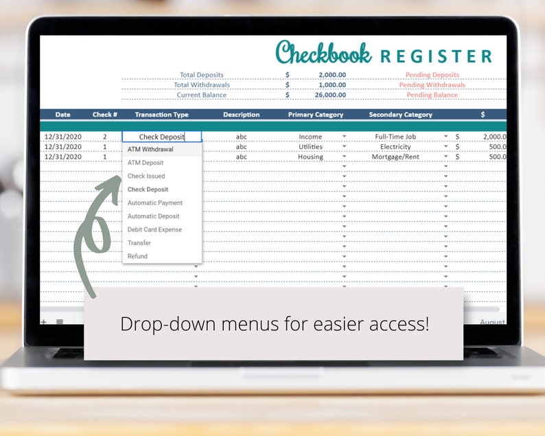 Checkbook Register Google Sheets Spreadsheet | Track Your Bank Accounts ...