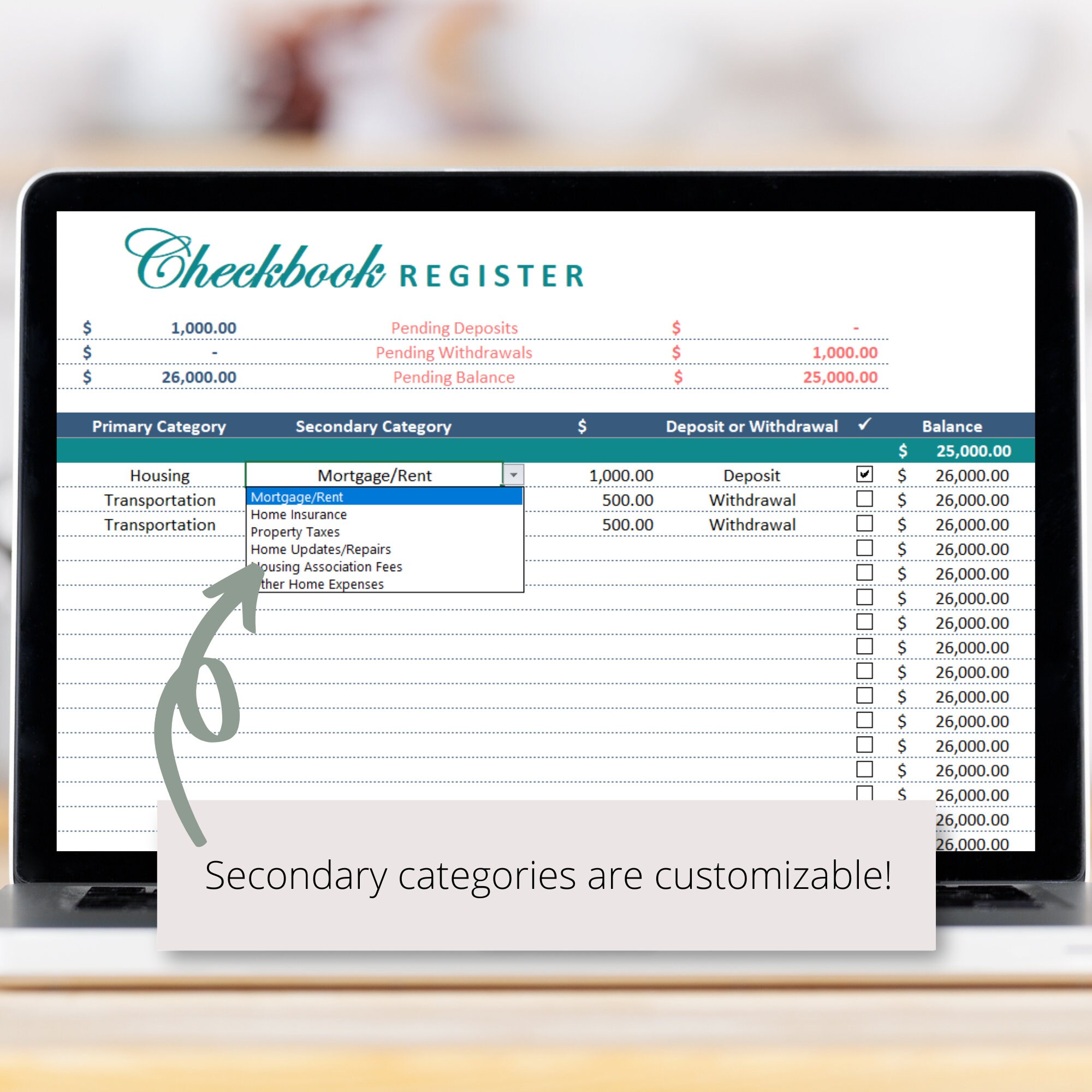 Checkbook Register Excel Spreadsheet Template | Track Your Bank ...