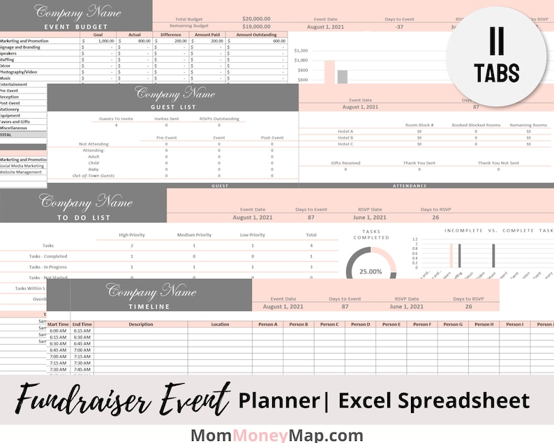 Fundraiser Event Planner Excel Spreadsheet Template Gala - Etsy