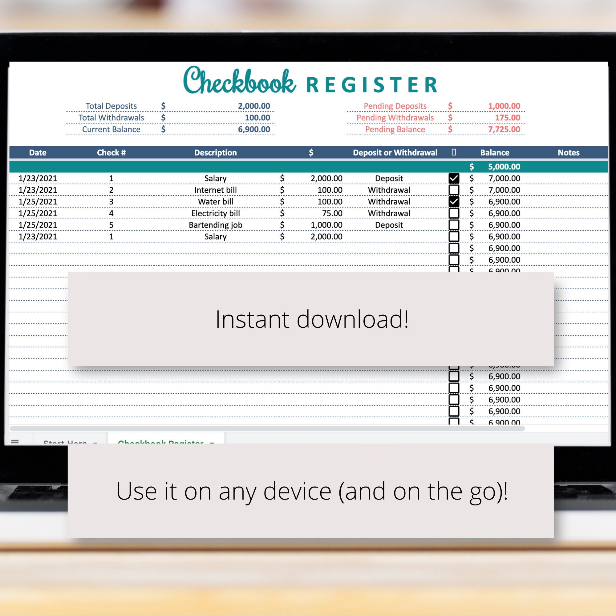 Simple Checkbook Register Google Sheets Spreadsheet, Track Your Bank ...