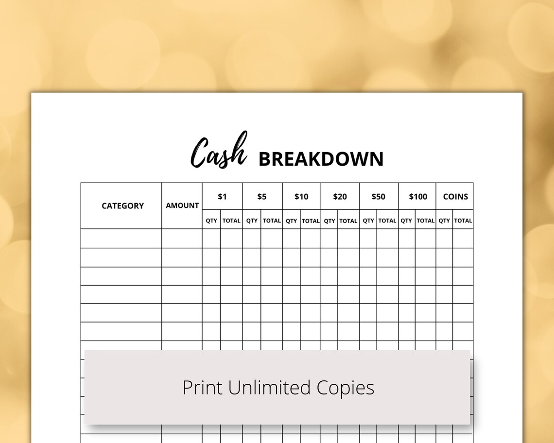 Cash Breakdown Sheet Printable PDF Money Breakdown Form by - Etsy Canada