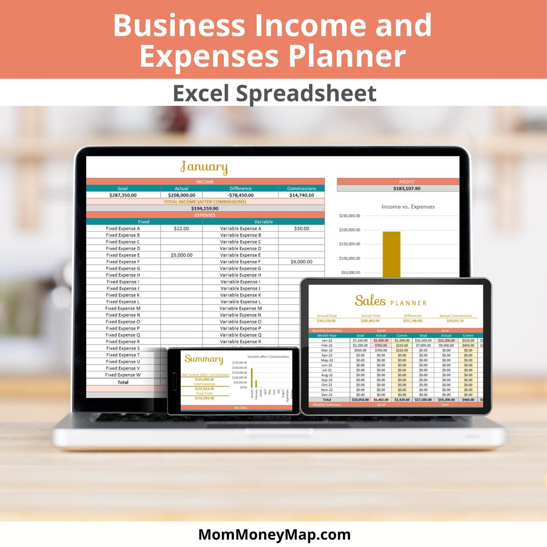 Business Income and Expenses Excel Spreadsheet Template, Profit and ...