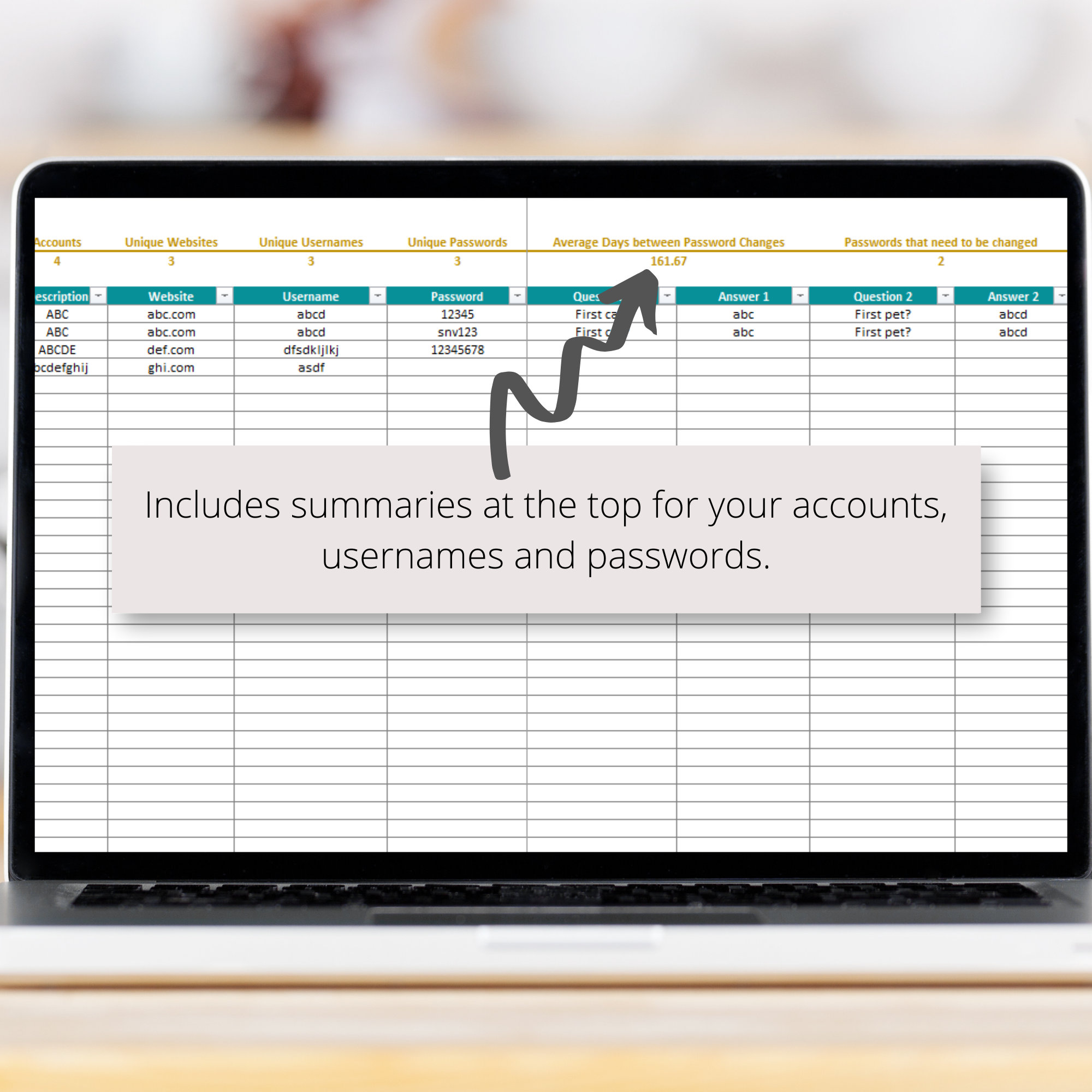 Password Tracker Excel Spreadsheet | Organize Your Accounts and Passwords With This Editable ...