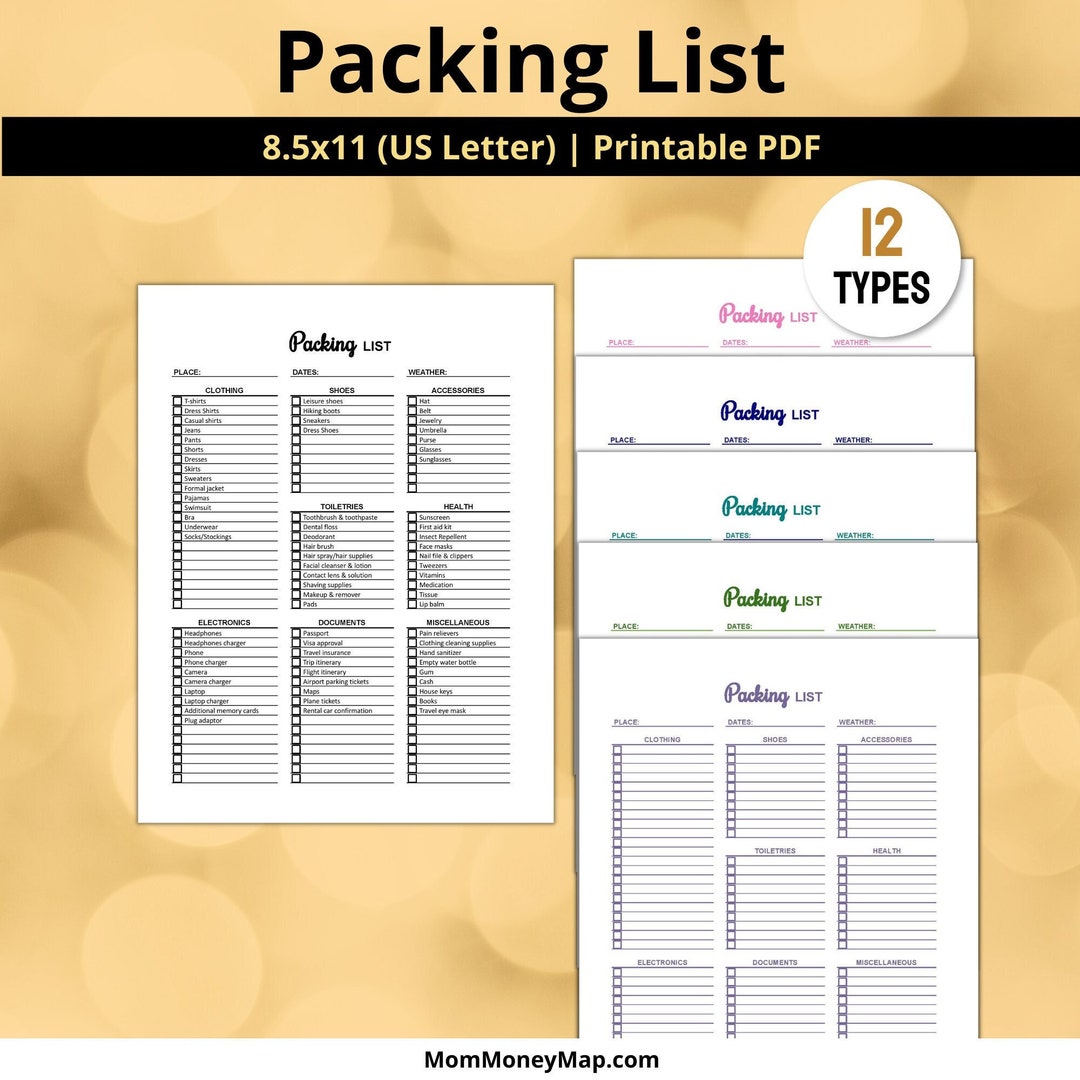 Blank Packing List Printable PDF for Travel, Editable Vacation Packing ...
