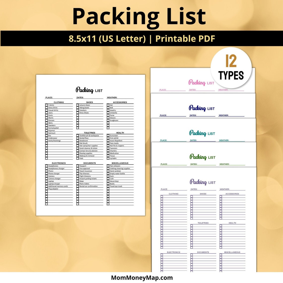 Blank Packing List Printable PDF for Travel, Editable Vacation Packing ...