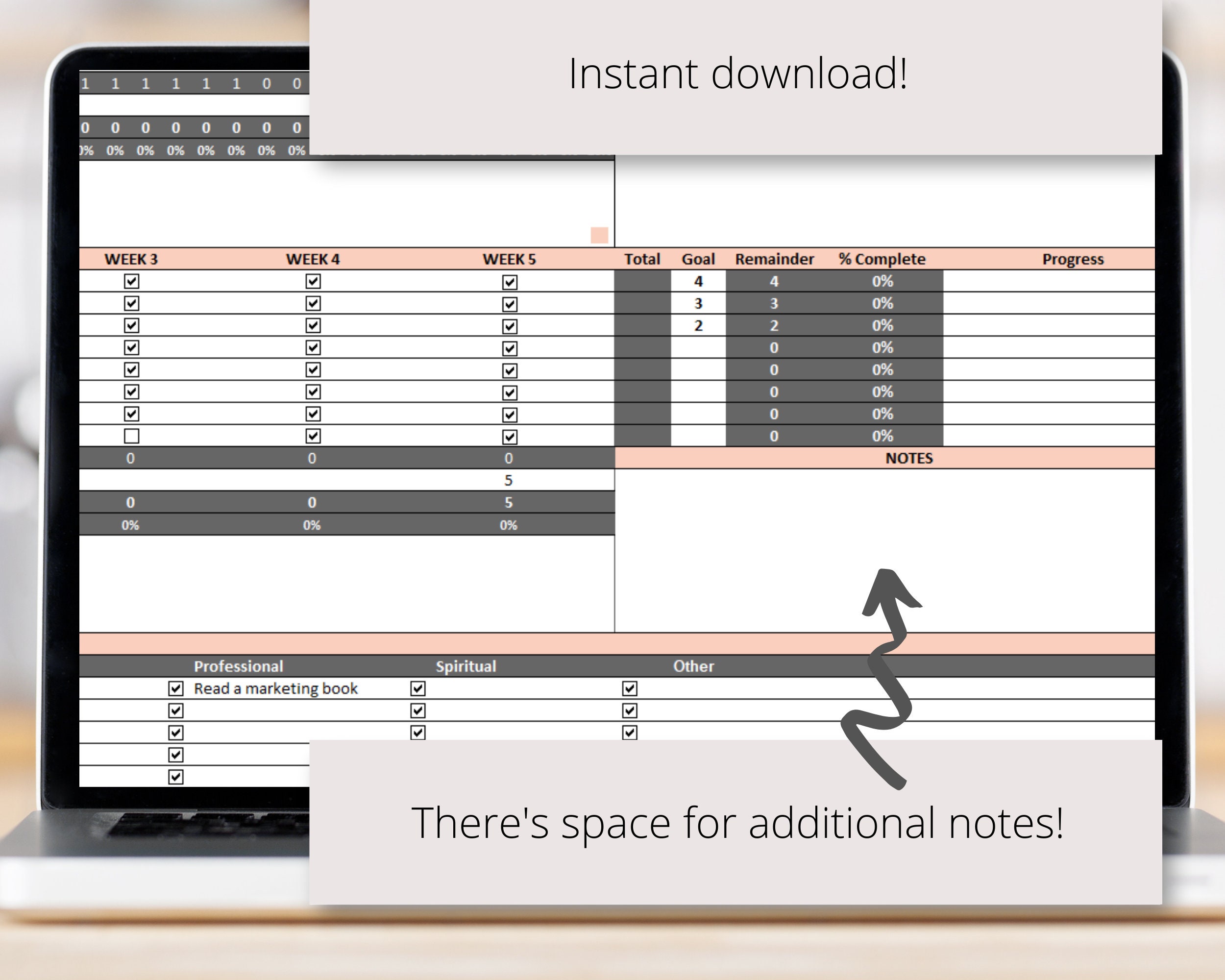 Goal Setting Planner Editable Template Digital Fillable Excel ...