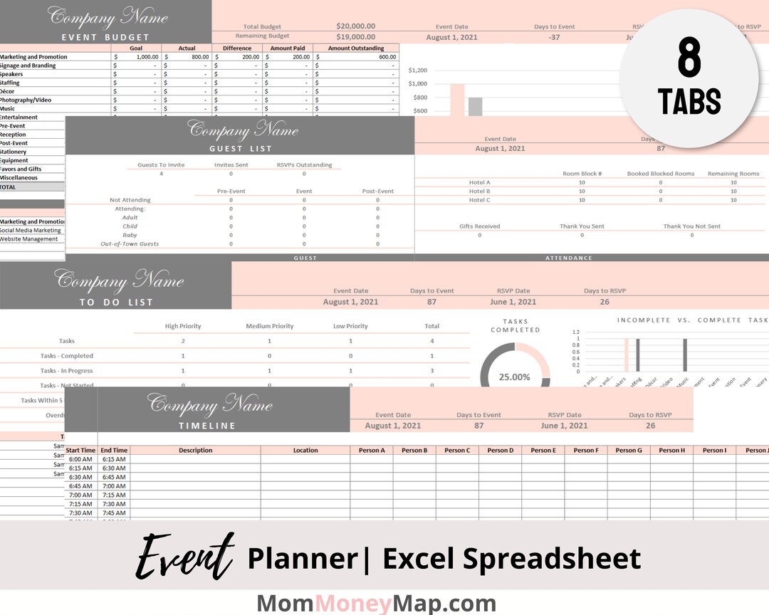 Event Planner Excel Spreadsheet Bundle With A Budget Guest - Etsy