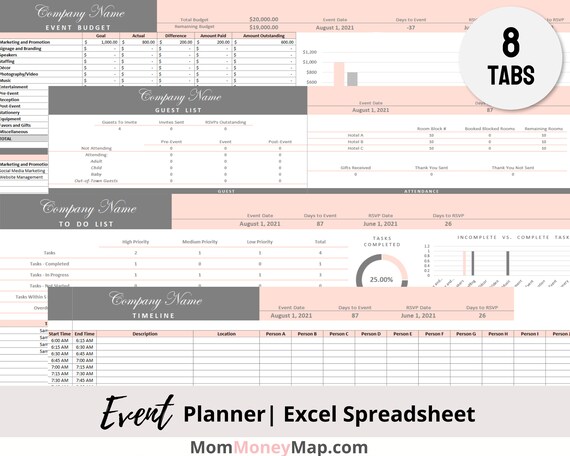 Event Planner Excel Spreadsheet Bundle With A Budget Guest - Etsy