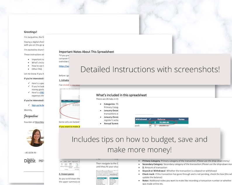 Checkbook Register With Monthly and Annual Summaries Excel Spreadsheet ...