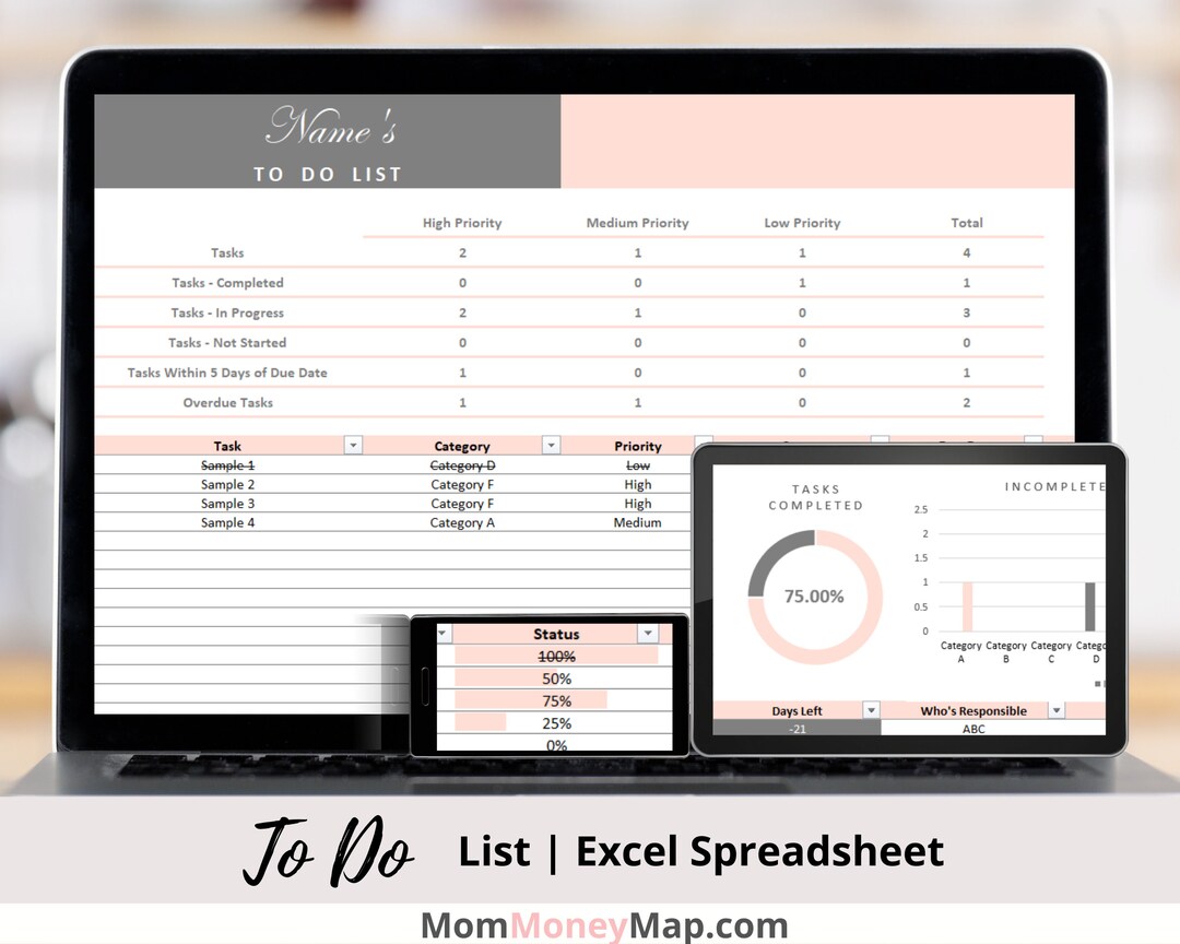 To Do List Excel Spreadsheet Template Track Your Tasks With - Etsy