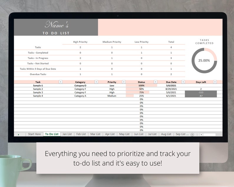 To Do List Excel Spreadsheet Template Track Your Tasks With | Etsy