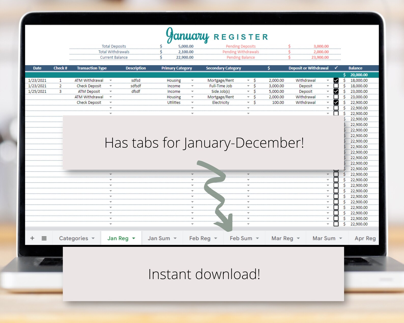 Checkbook Register With Monthly and Annual Summaries Google - Etsy