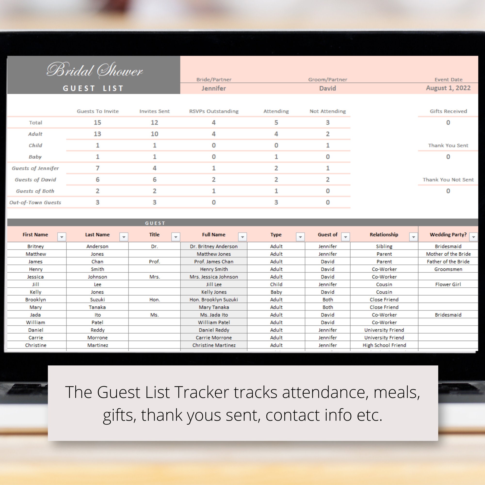 Bridal Shower Planner Excel Spreadsheet Template, Bridal Shower Party ...