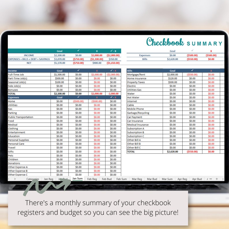 Checkbook Register and Monthly Budget Bundle Excel Spreadsheet With ...