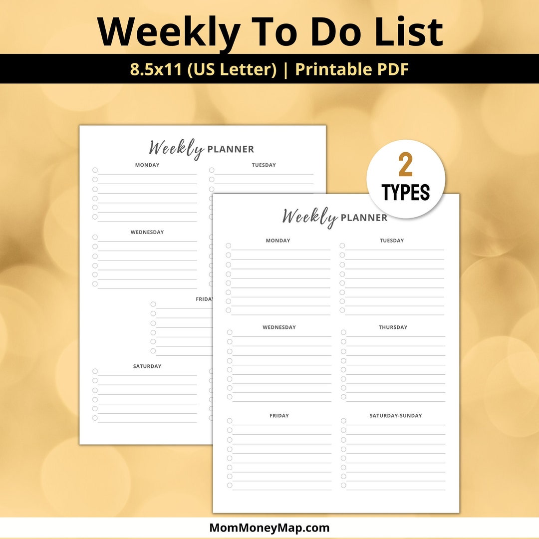 Weekly to Do List Printable, Weekly Checklist, Weekly Goal List, Weekly ...
