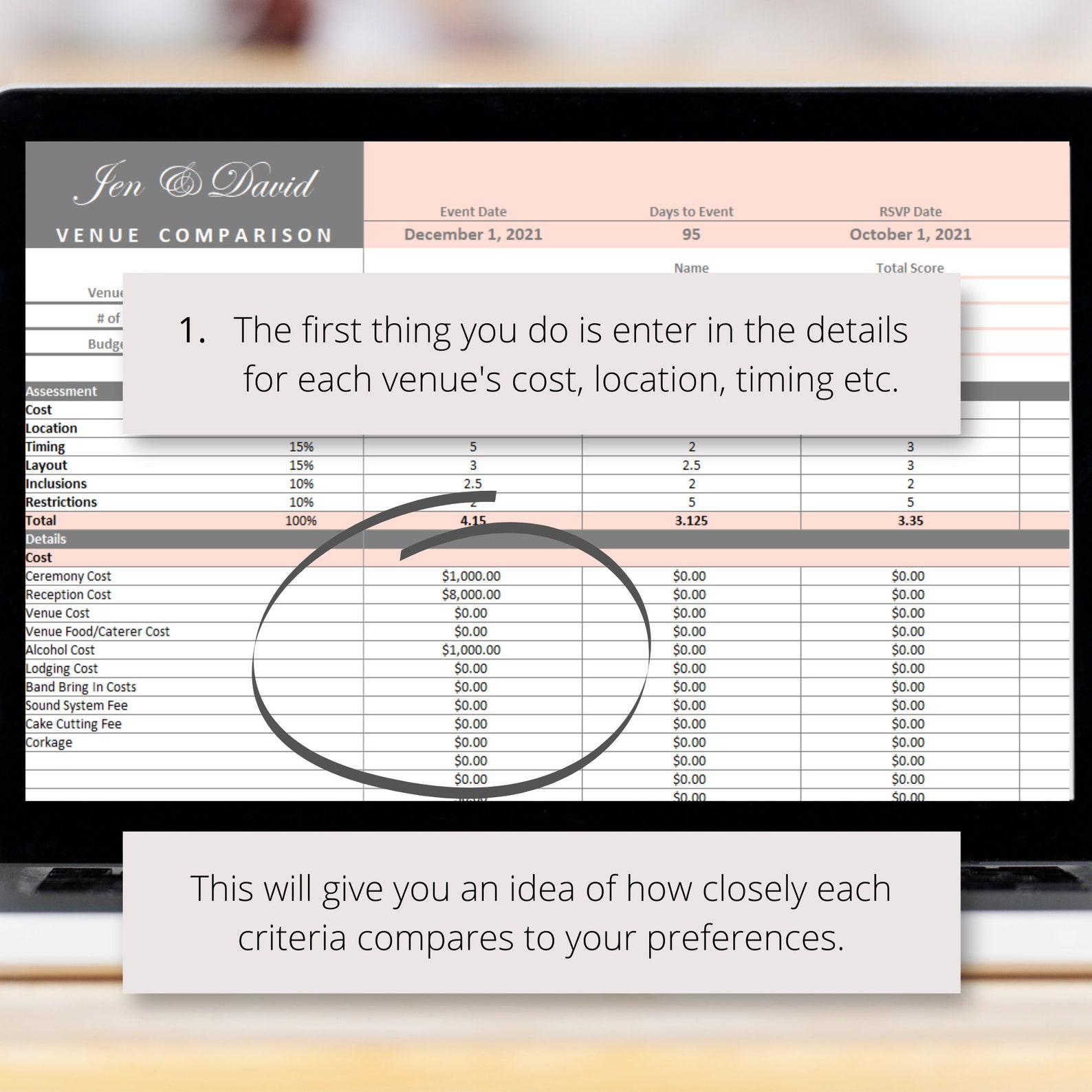 Wedding Venue Comparison Excel Spreadsheet | Compare Wedding Venues ...