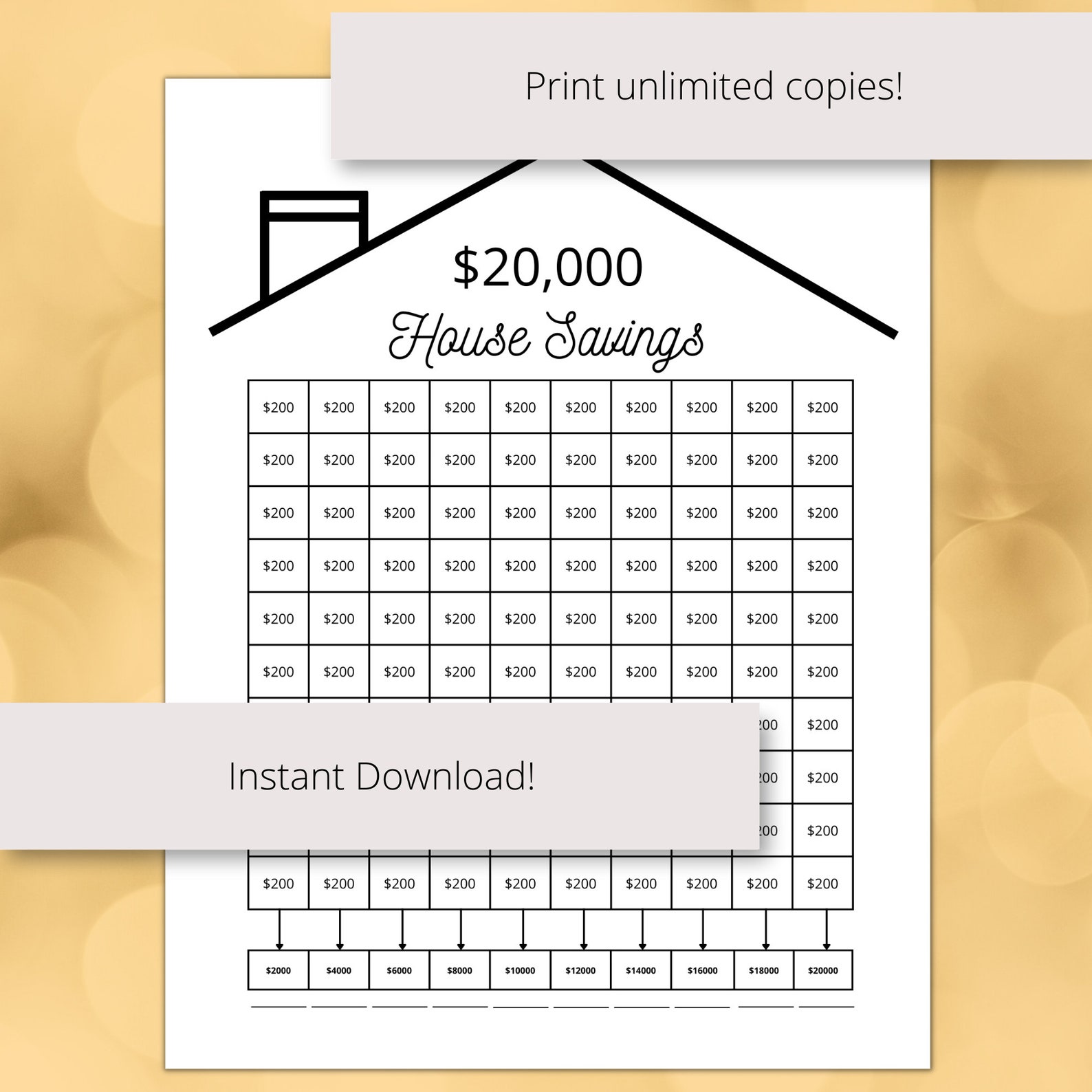 20K House Savings Tracker Printable, House Saving Challenge for Saving ...
