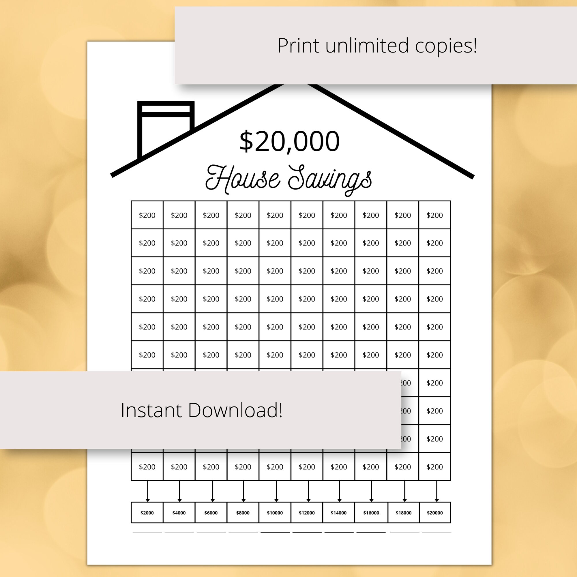 20K House Savings Tracker Printable, House Saving Challenge for Saving ...