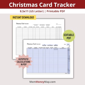 Christmas Card Tracker Printable PDF Template, Holiday Card Tracker ...