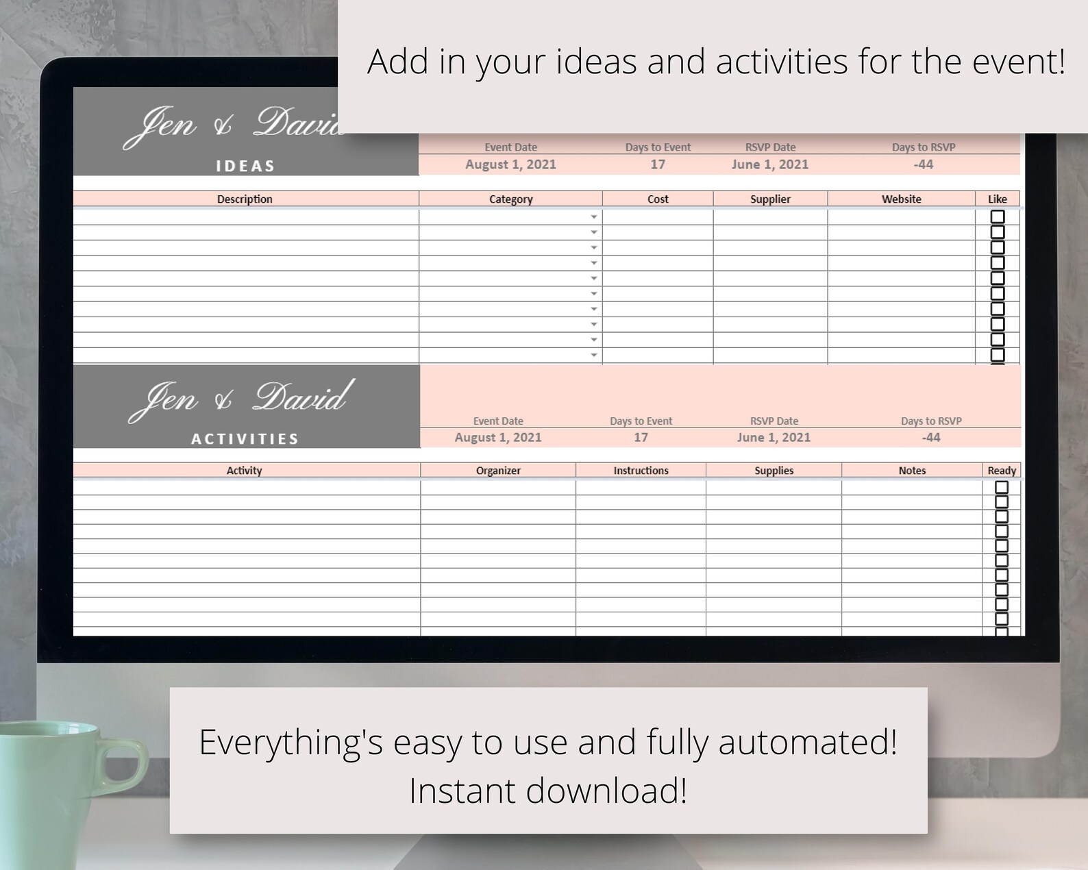 Wedding Planning Google Sheets Spreadsheet Wedding Planner | Etsy