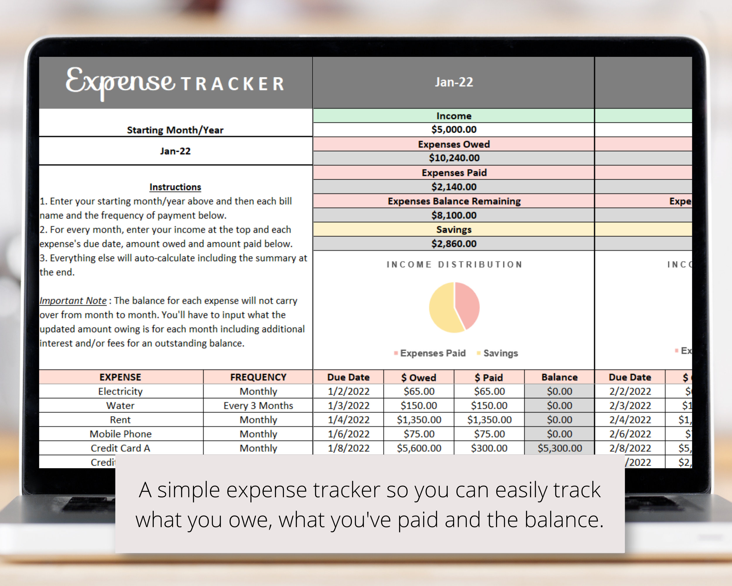 Expense Tracker Excel Spreadsheet Income and Spending - Etsy
