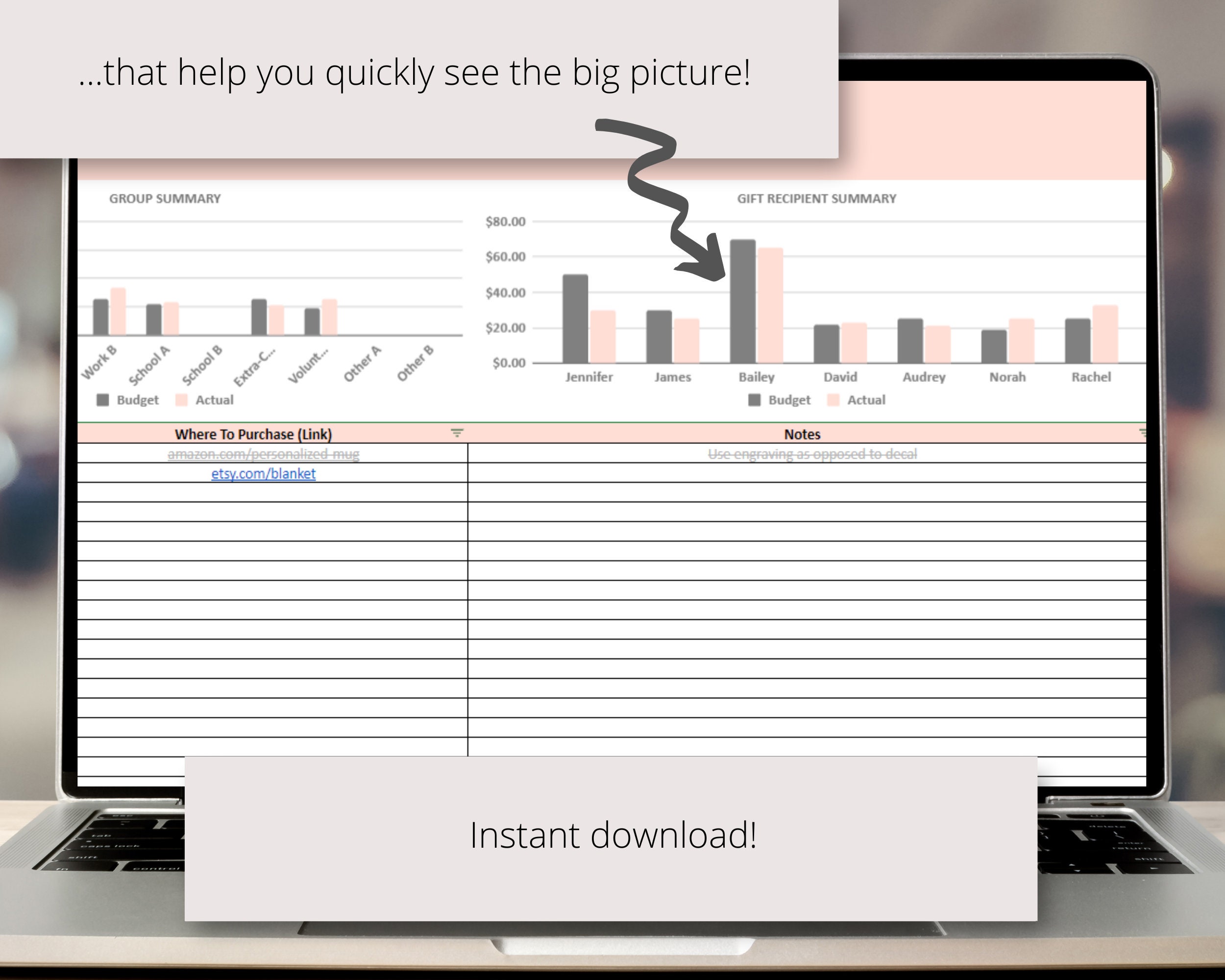 Gift Tracker Spreadsheet Gift Planner Google Sheets Template - Etsy