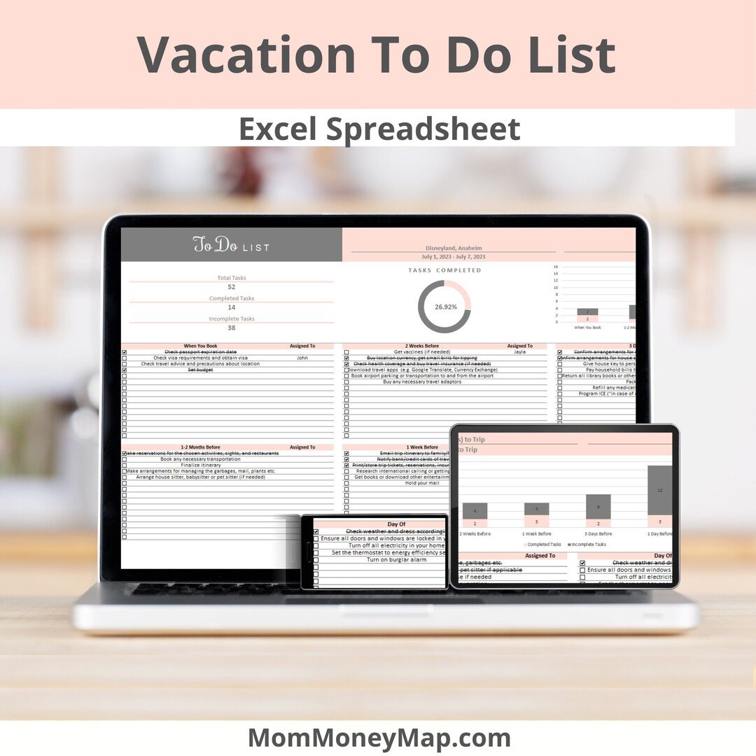 Vacation Checklist Spreadsheet, Travel Checklist Template, Travel To-do ...