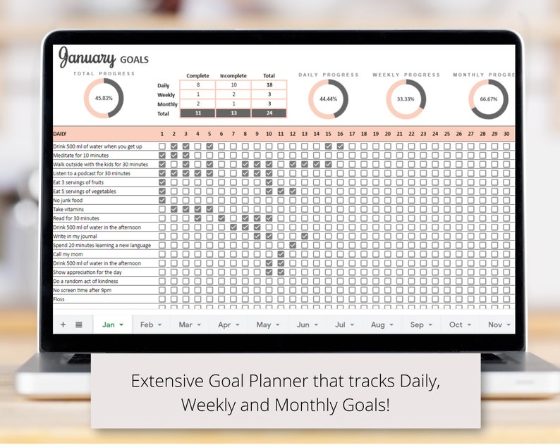 Goal Planner Google Sheets Spreadsheet, Digital Goal Tracker (daily ...