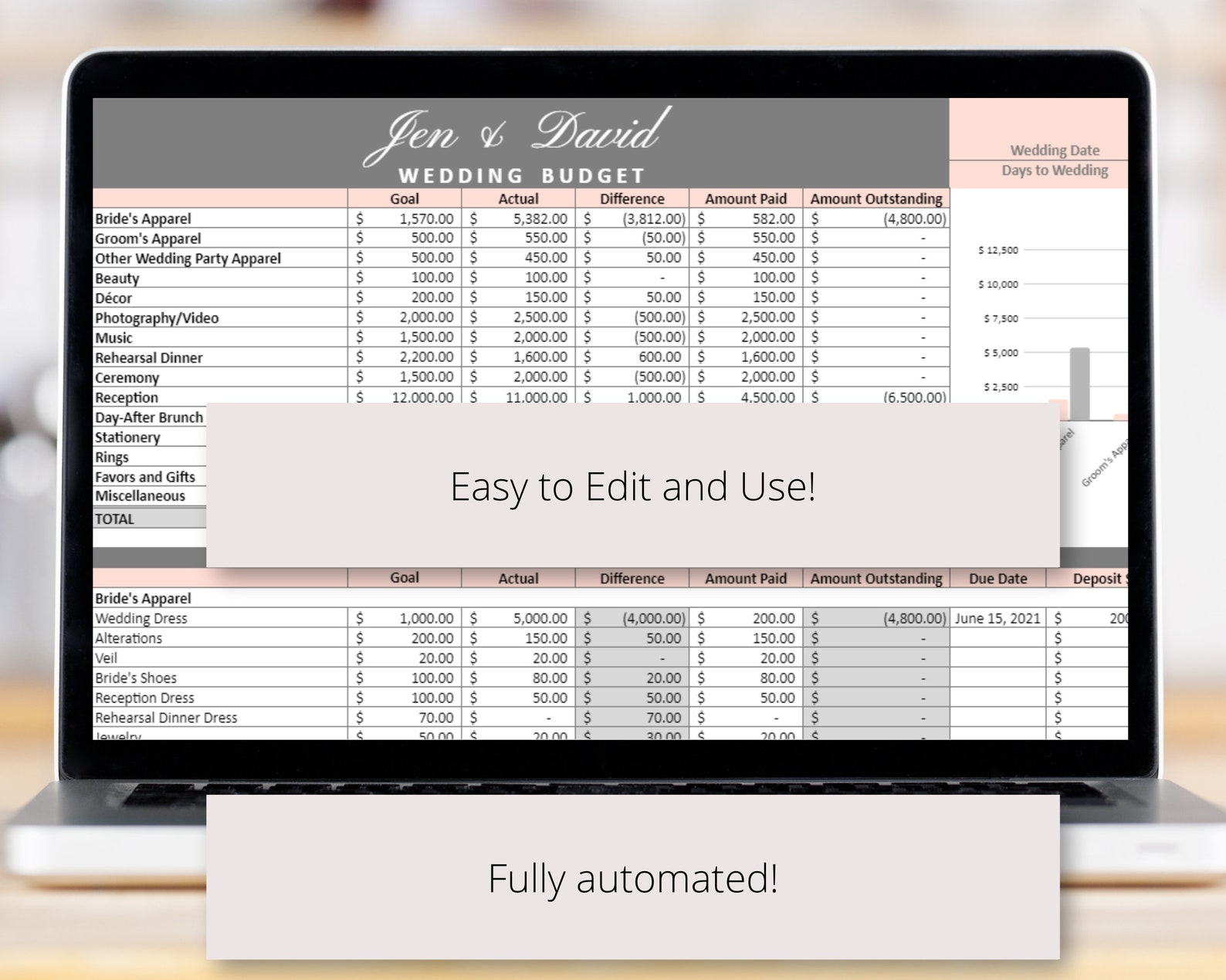 Wedding Budget Google Sheet Spreadsheet Wedding Budget Tracker Instant ...