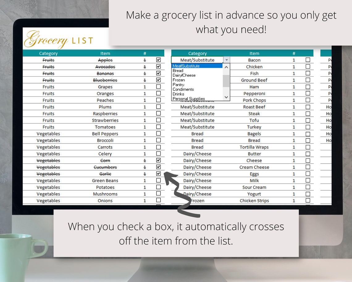 Excel Meal Planner Plan Your Meals With This Meal Planning | Etsy