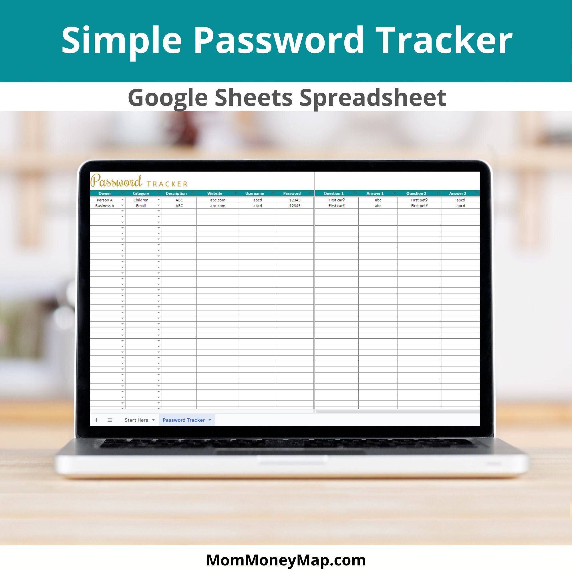 Password Tracker Google Sheets Spreadsheet to Log Logins and Passwords ...