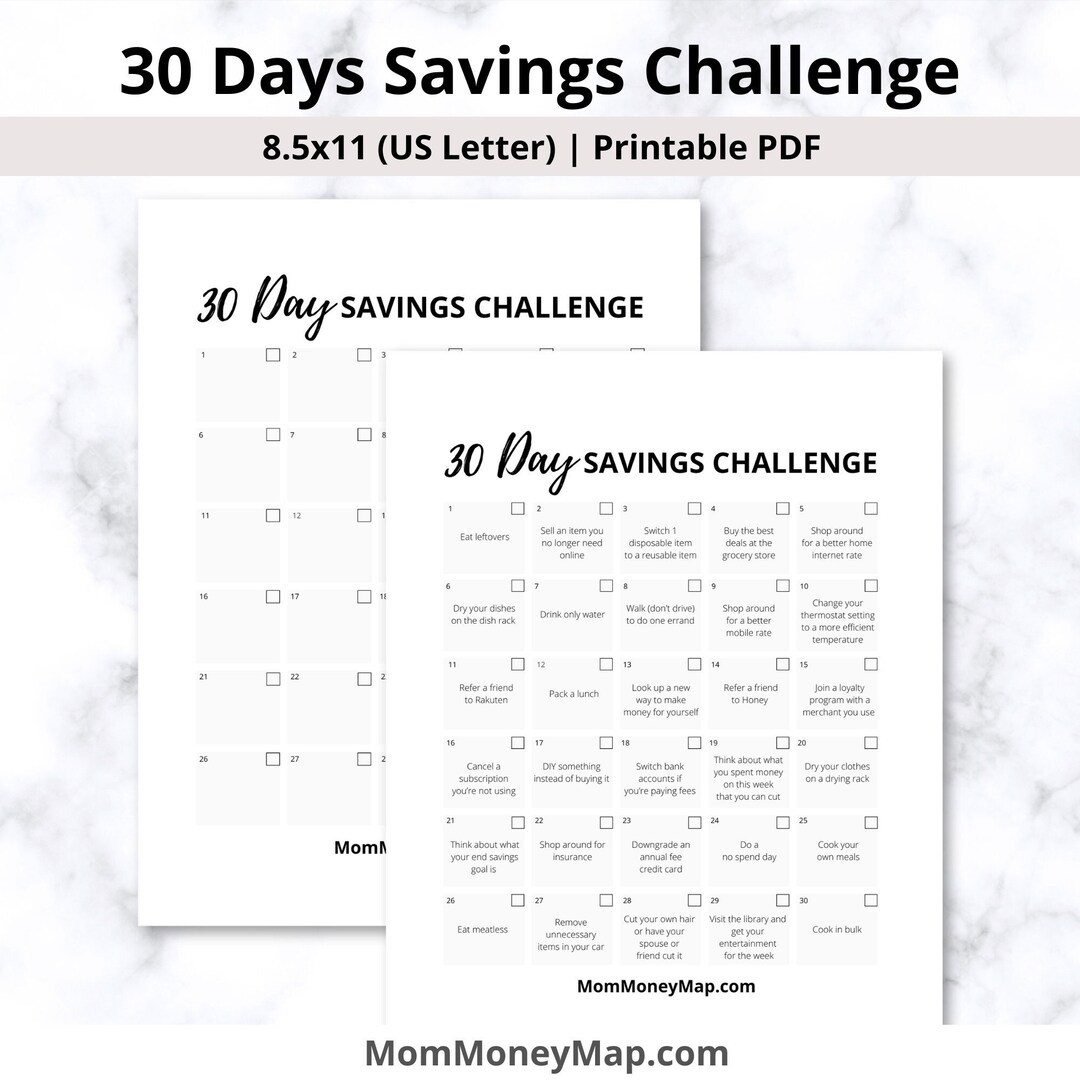 30 Day Savings Challenge Printable PDF, 30 Day Money Challenge, Money ...